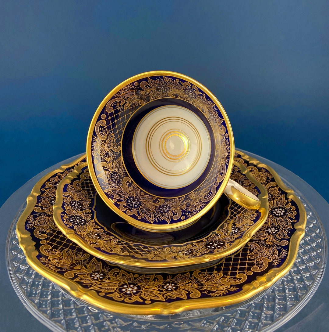 Antique Cup and Saucer Trio. Cobalt Blue Cup, Saucer & Dessert Plate ...