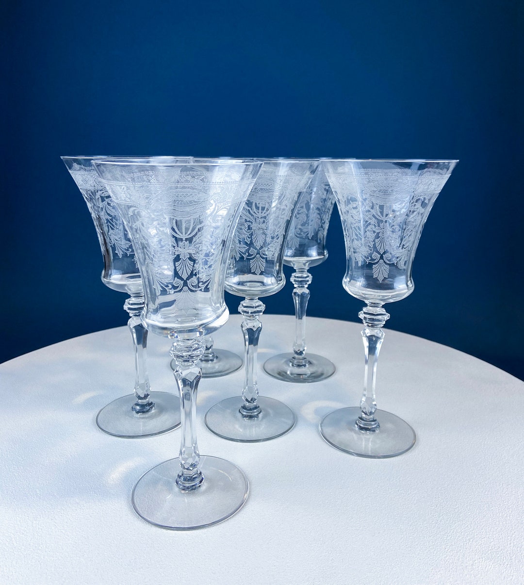 Vintage Etched Poppies Wine/water Crystal Goblets. Mayfield by Tiffin ...