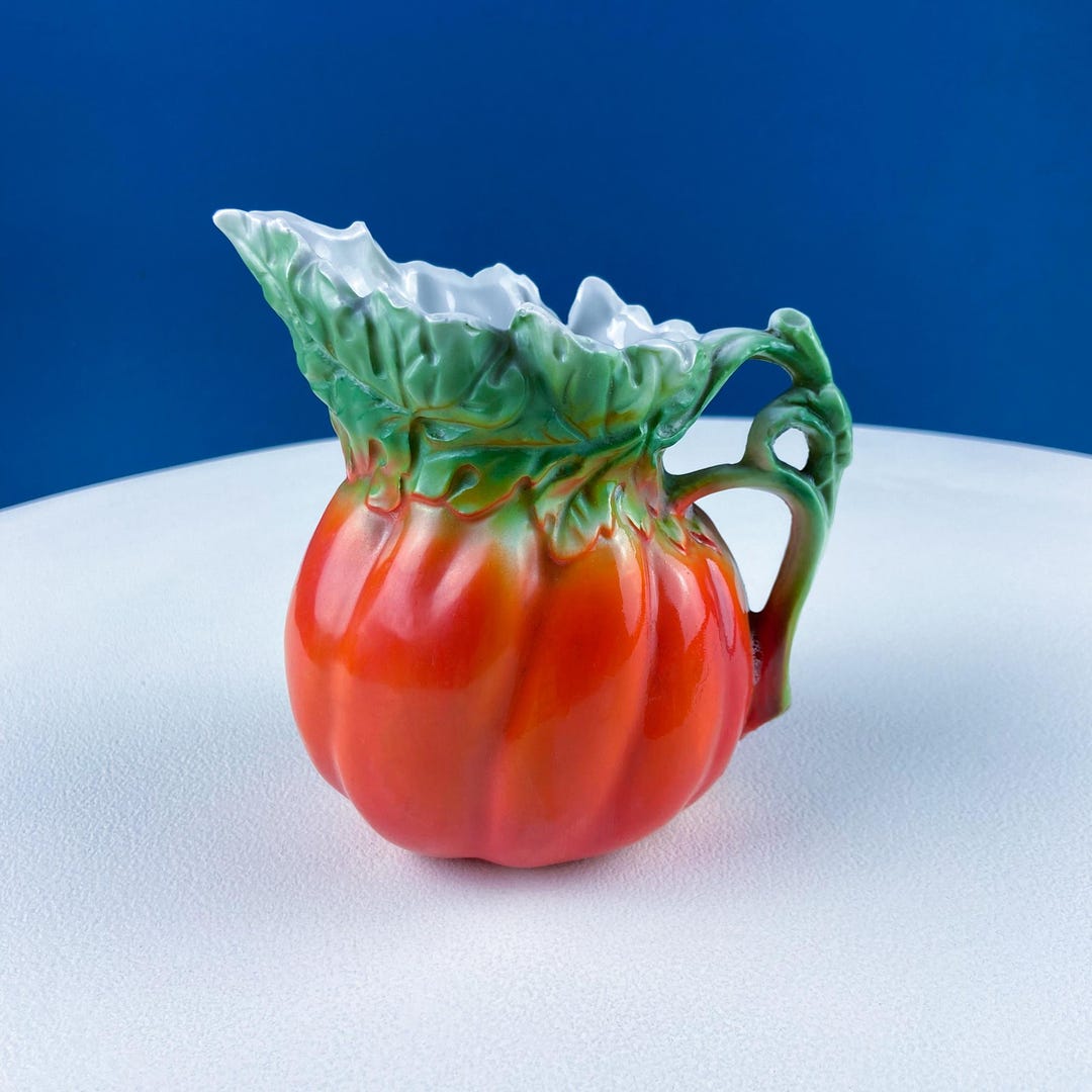 Antique Porcelain Pitcher Creamer Jug Shaped Like Tomato Pumpkin ...