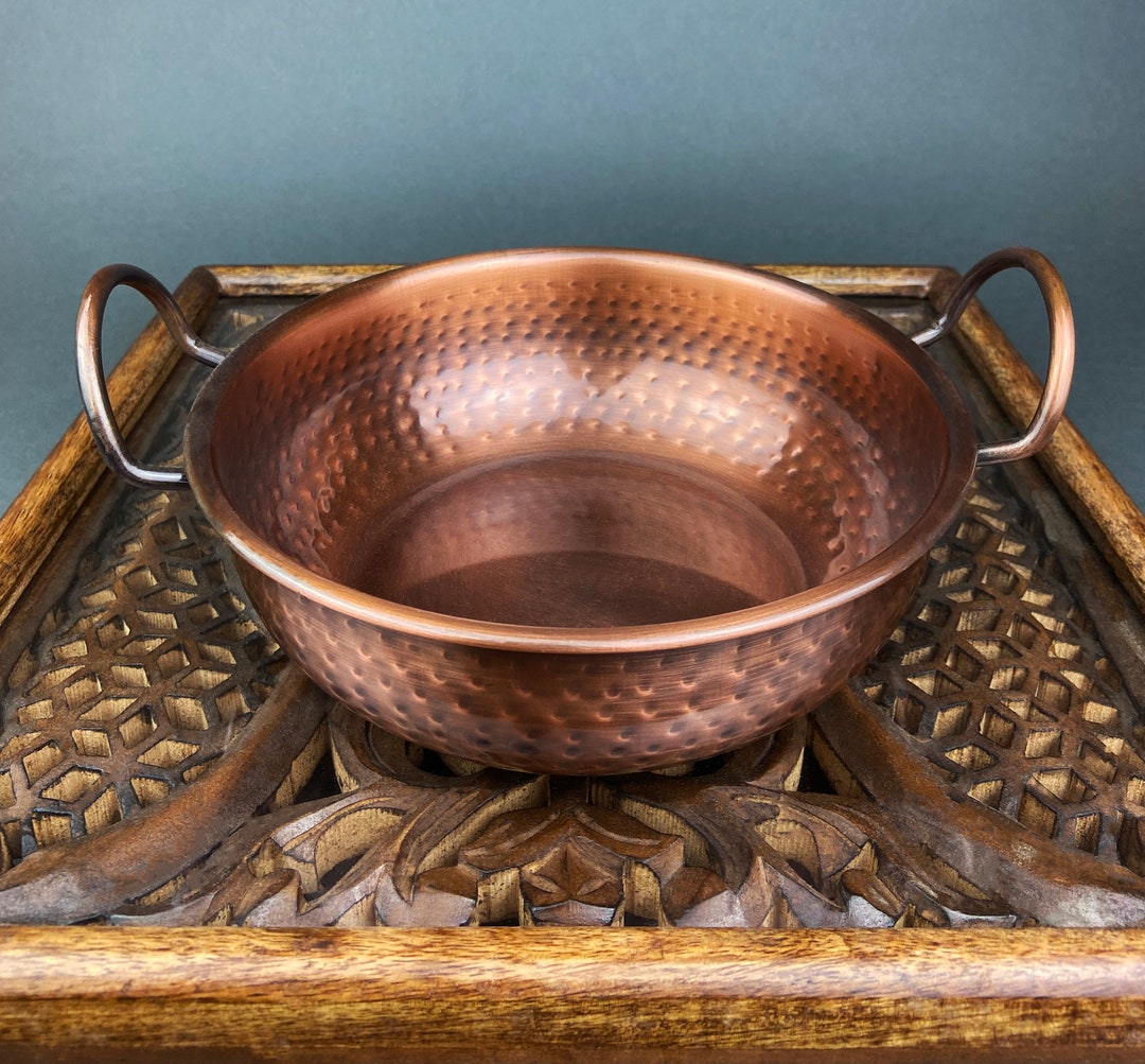 Vintage, Copper, Hand Hammered Bowl With Handles. Hand Pounded Serving ...