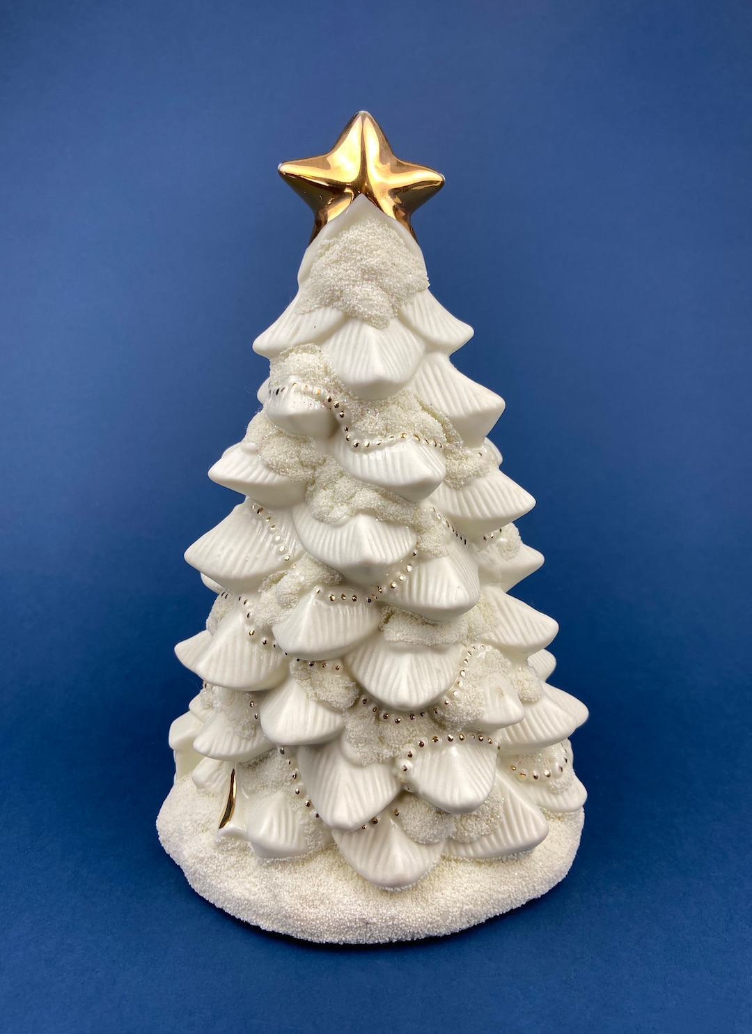 White Ceramic Tree for Christmas Village. White Pine With Gold Accents ...