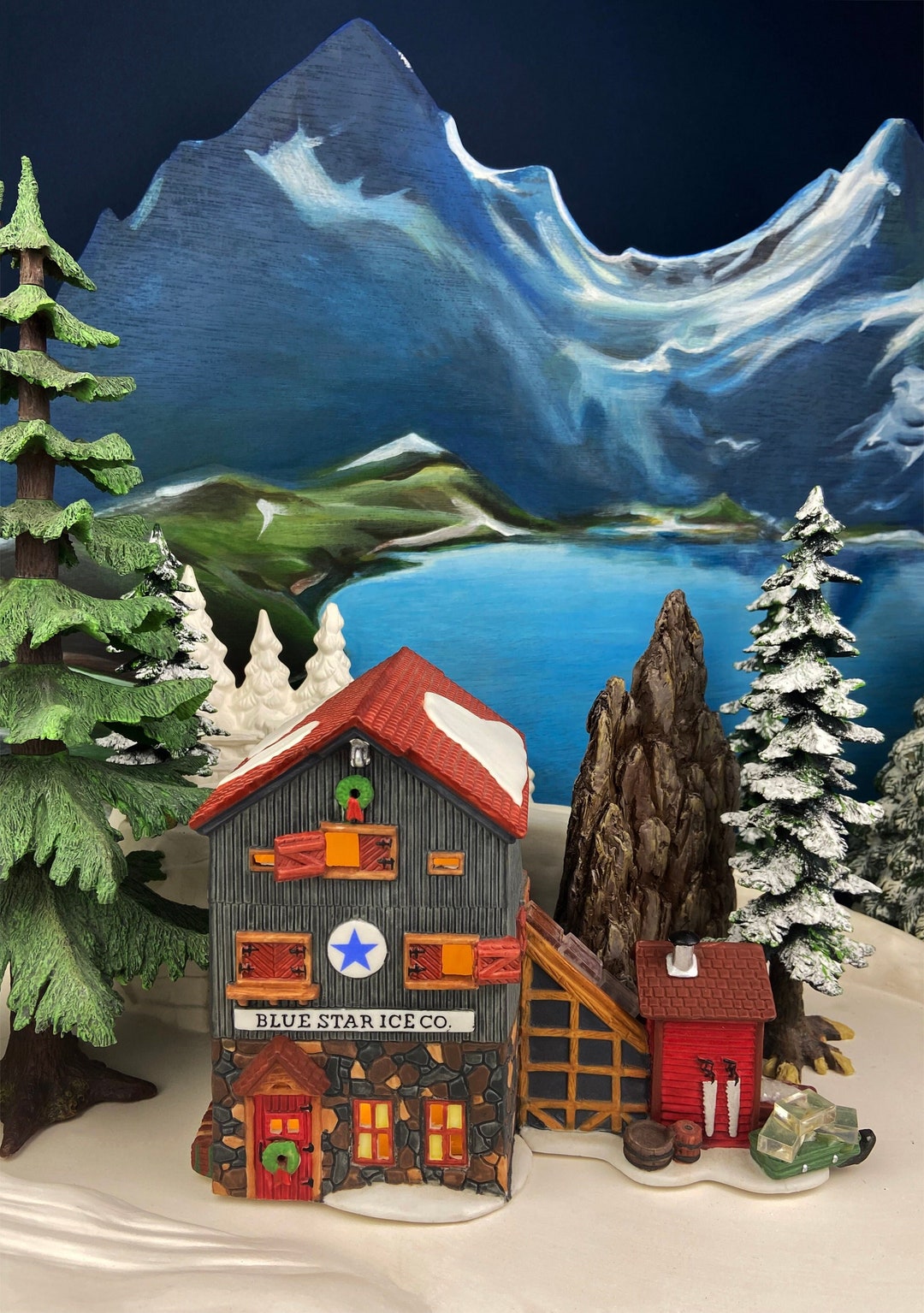 Illuminated Blue Star Ice Co. Christmas Village Accessories by ...