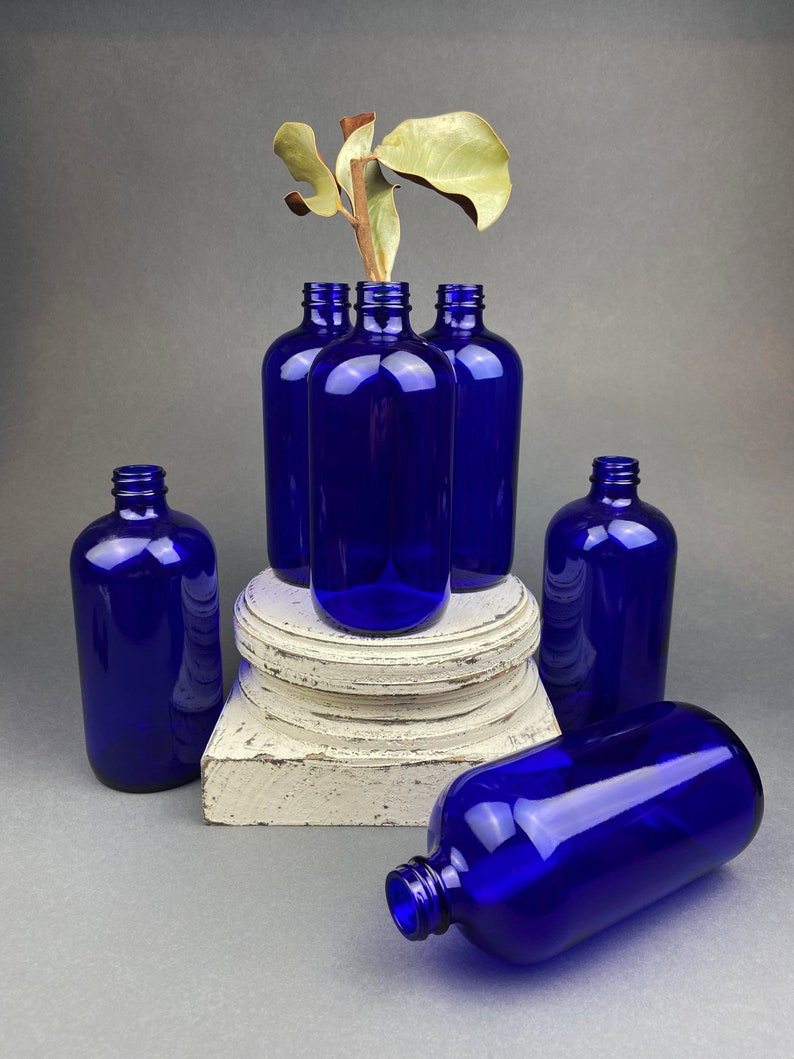 Cobalt Blue Glass Water Goblets. Set of Eight Contemporary Style ...
