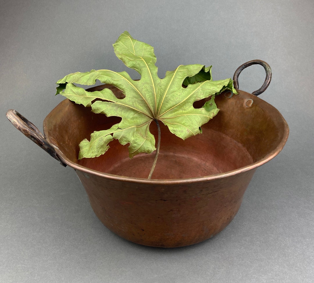 Antique Large Hand Hammered Copper Cauldron With Bronze Handles ...