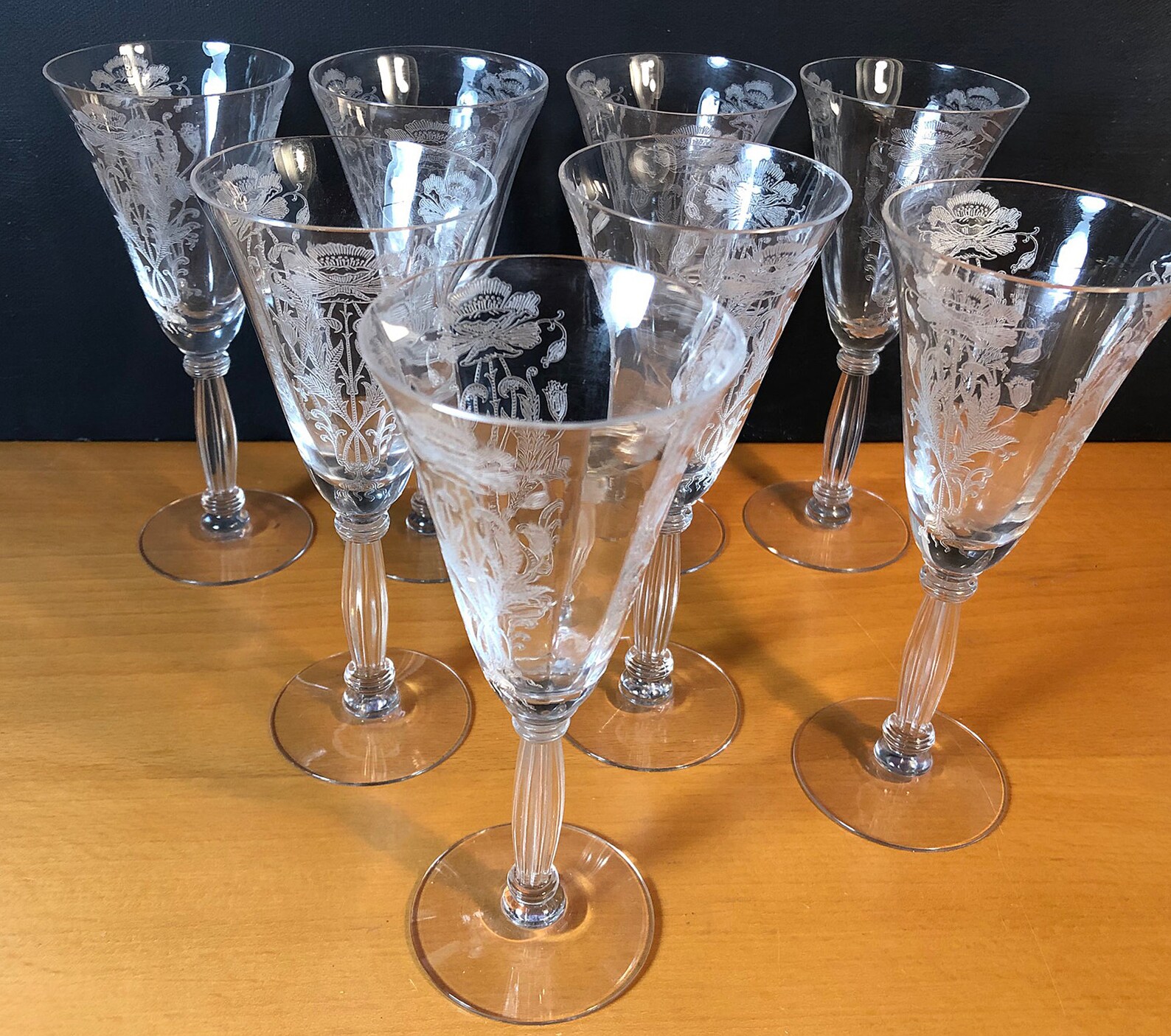Tiffin's Flanders / Etched Poppy Crystal Glasses. Set of 8 | Etsy
