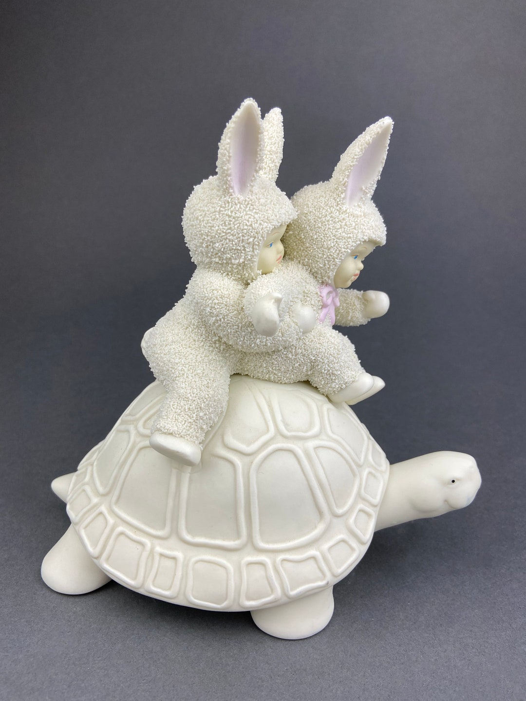 Large Snowbabies Figurine. Two Babies Dresses Like Bunnies Riding ...