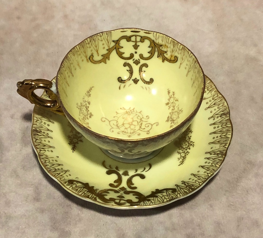Vintage Yellow and Gold Cup and Saucer. Beautiful Dainty Tea Set. - Etsy
