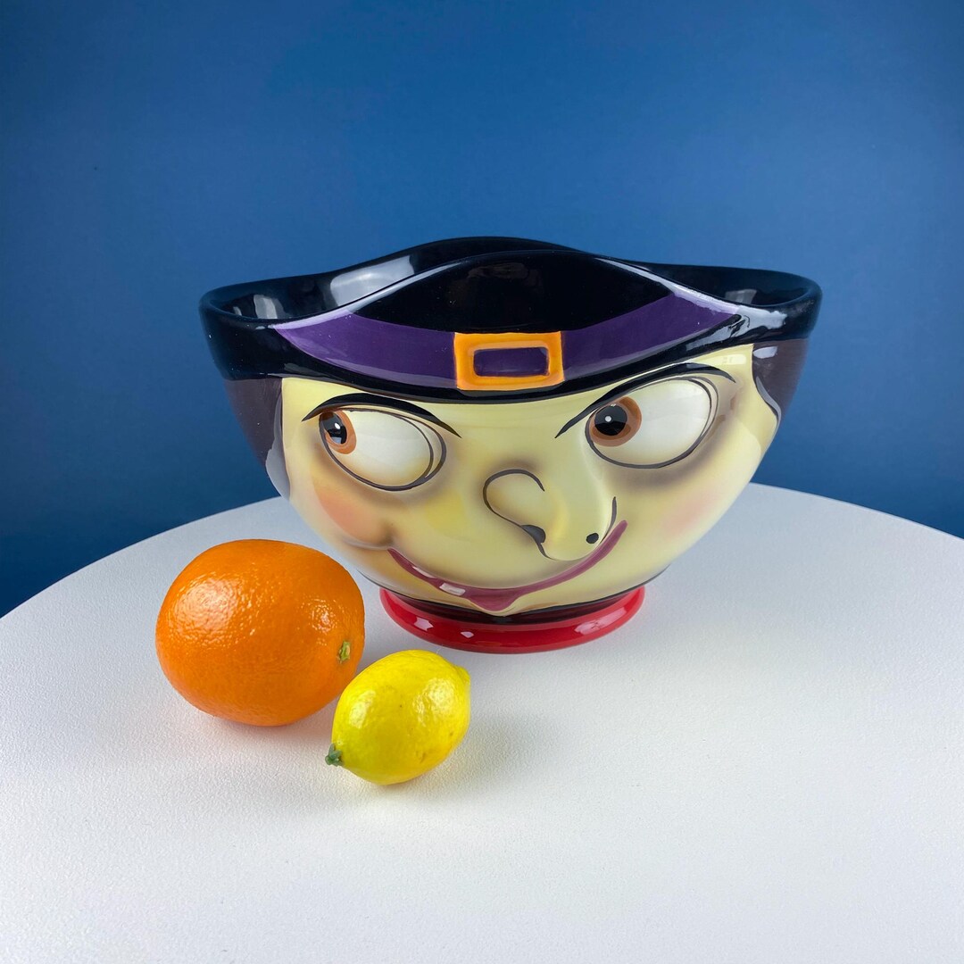 Large Ceramic Halloween Candy Bowl: Grinning Witch, Fall Decor - Etsy