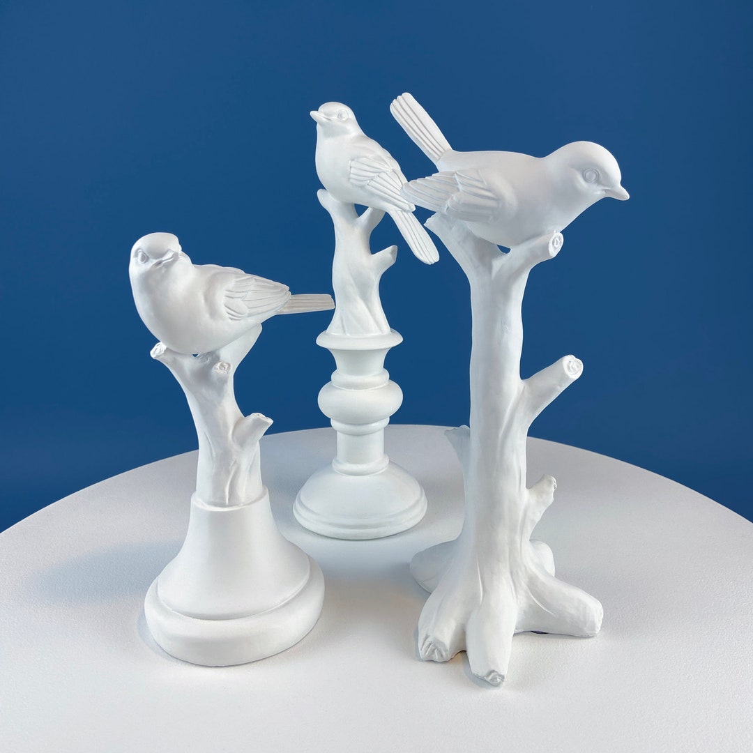 White Bird Figurines. Set of Three Resin Bird Sculptures. Table ...
