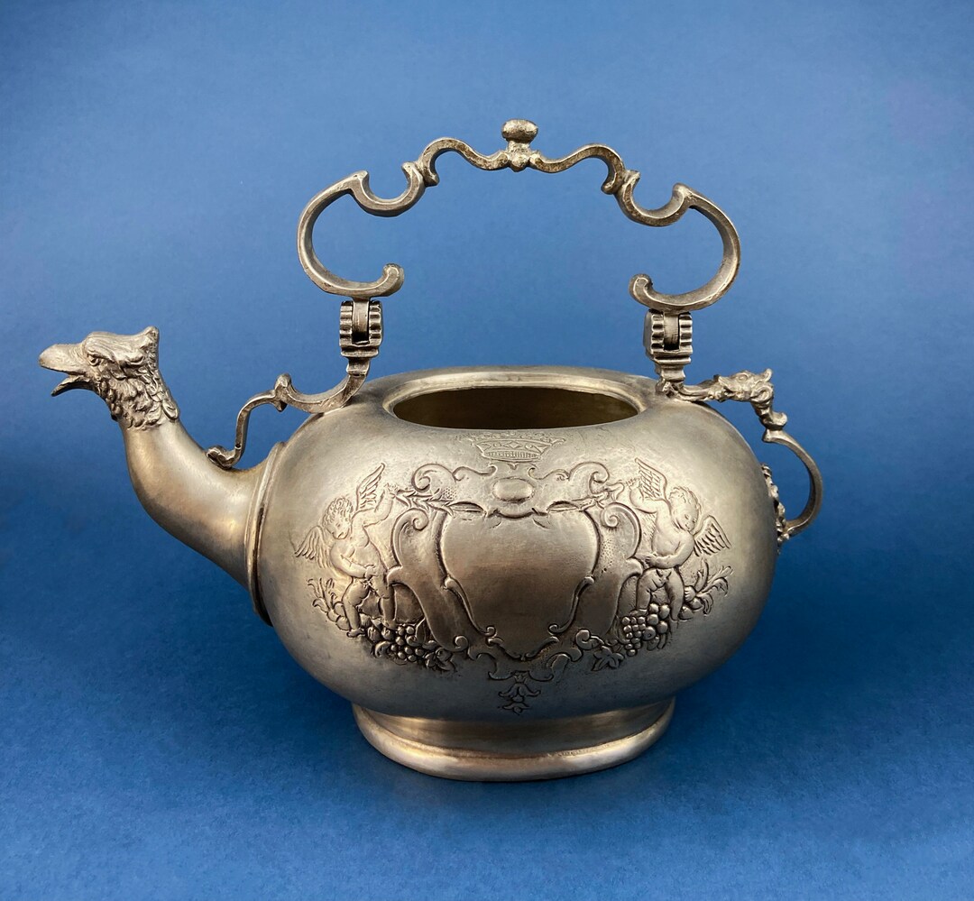 Etain Zinn Pewter Teapot | Eagle Spout, Cupid Etched Antique - Etsy