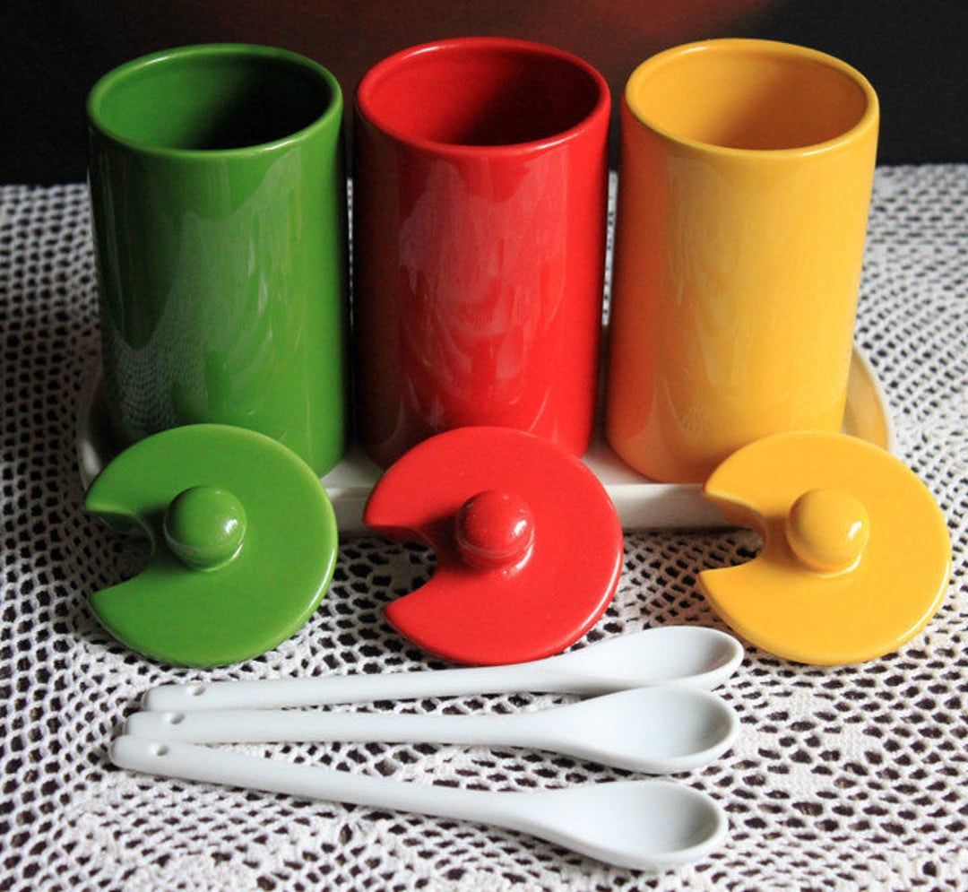 Condiment Jars With Lids , Spoons , and Tray. Containers for Serving ...