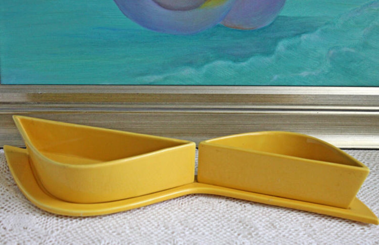 Divided Pottery Bowl With Two Compartments and Tray. Modern Shape Bowl ...