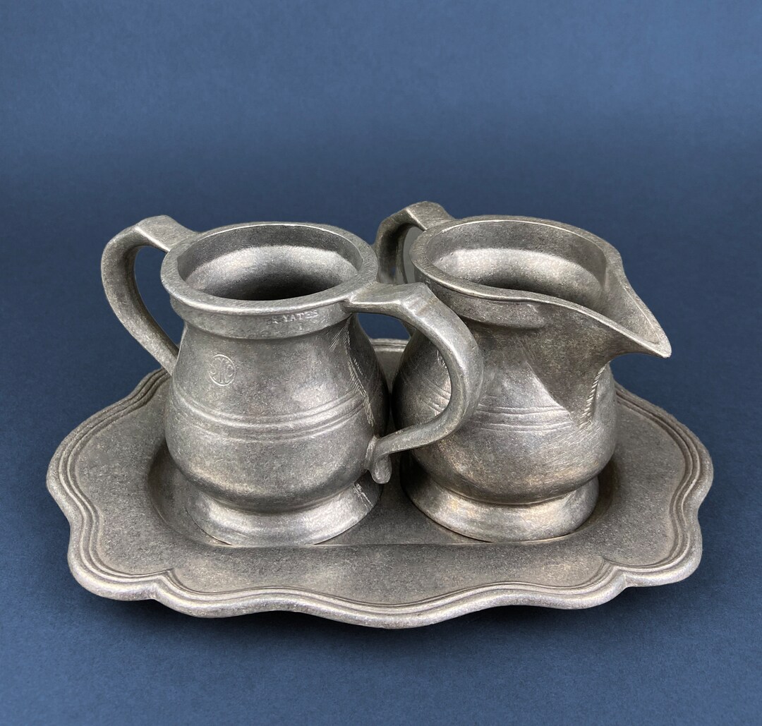 Vintage Pewter Creamer and Sugar Dish on Tray. Collectible Pewter Set ...