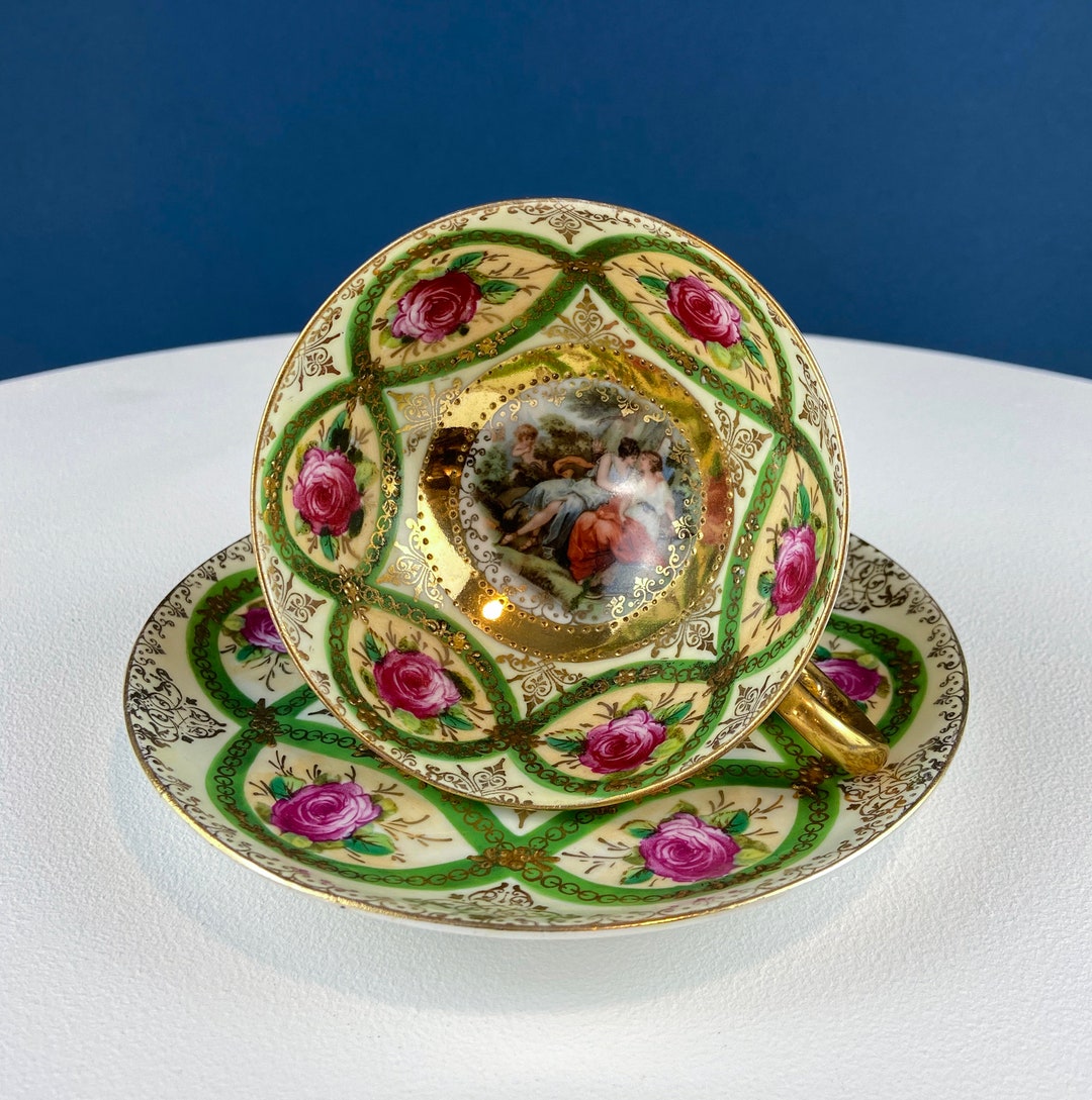 Antique Footed Cup and Saucer. Prov Saxe Portrait, Victorian Tea Set ...