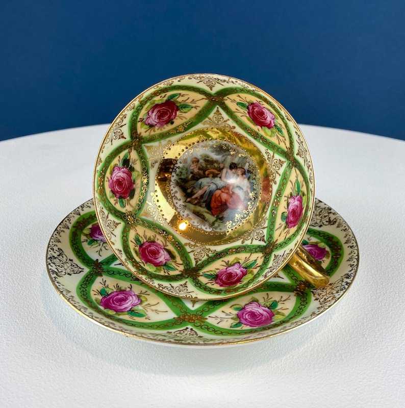 Antique Footed Cup and Saucer. Prov Saxe Portrait Victorian - Etsy