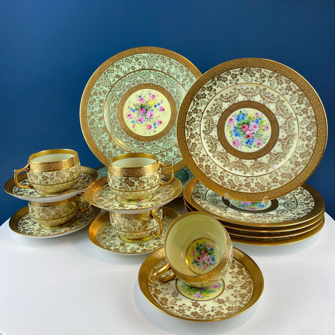 Antique Hutschenreuther Porcelain 12 Piece Tea Set. Stunning Hand ...
