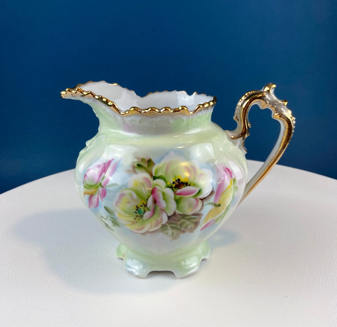 Lefton Porcelain Hand Painted Pitcher/flower Vase. Pastel Wild Rose ...