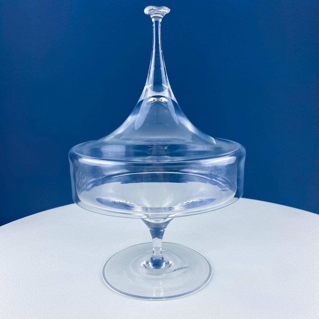 Crystal Clear Footed Candy Bowl or Serving Dish With Empoli Style Lid ...