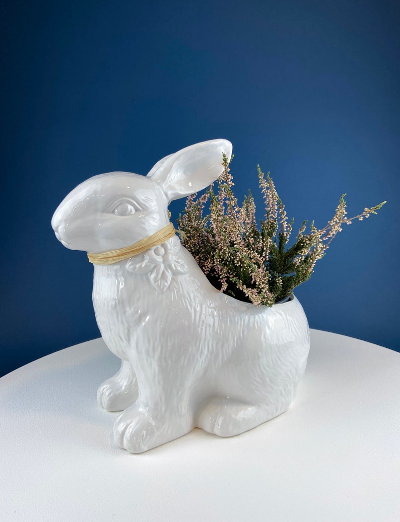 White Porcelain Bunny Planter. Large Ceramic Rabbit Figurine. - Etsy