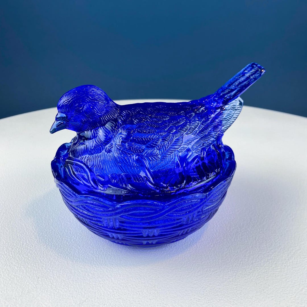 Vintage Bowl - Nesting Dove Cobalt Blue Glass Lidded Serving Dish. Deep ...