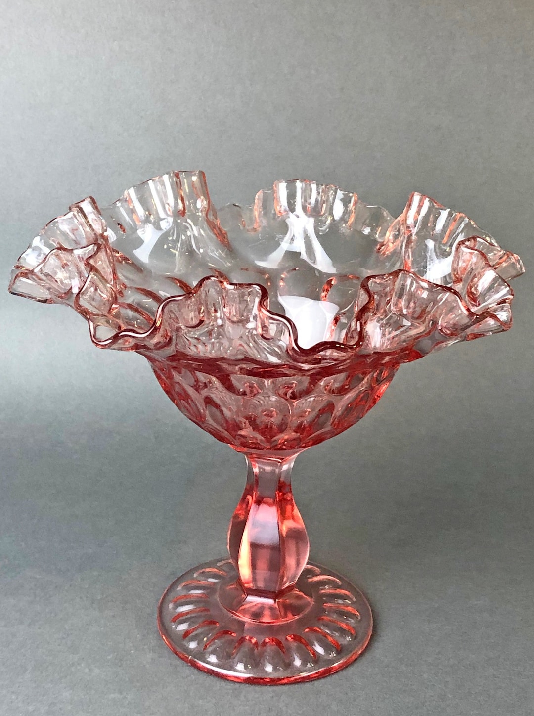 Fenton Glass Footed Bowl. Pink Compote With Double Ruffled Rim. - Etsy