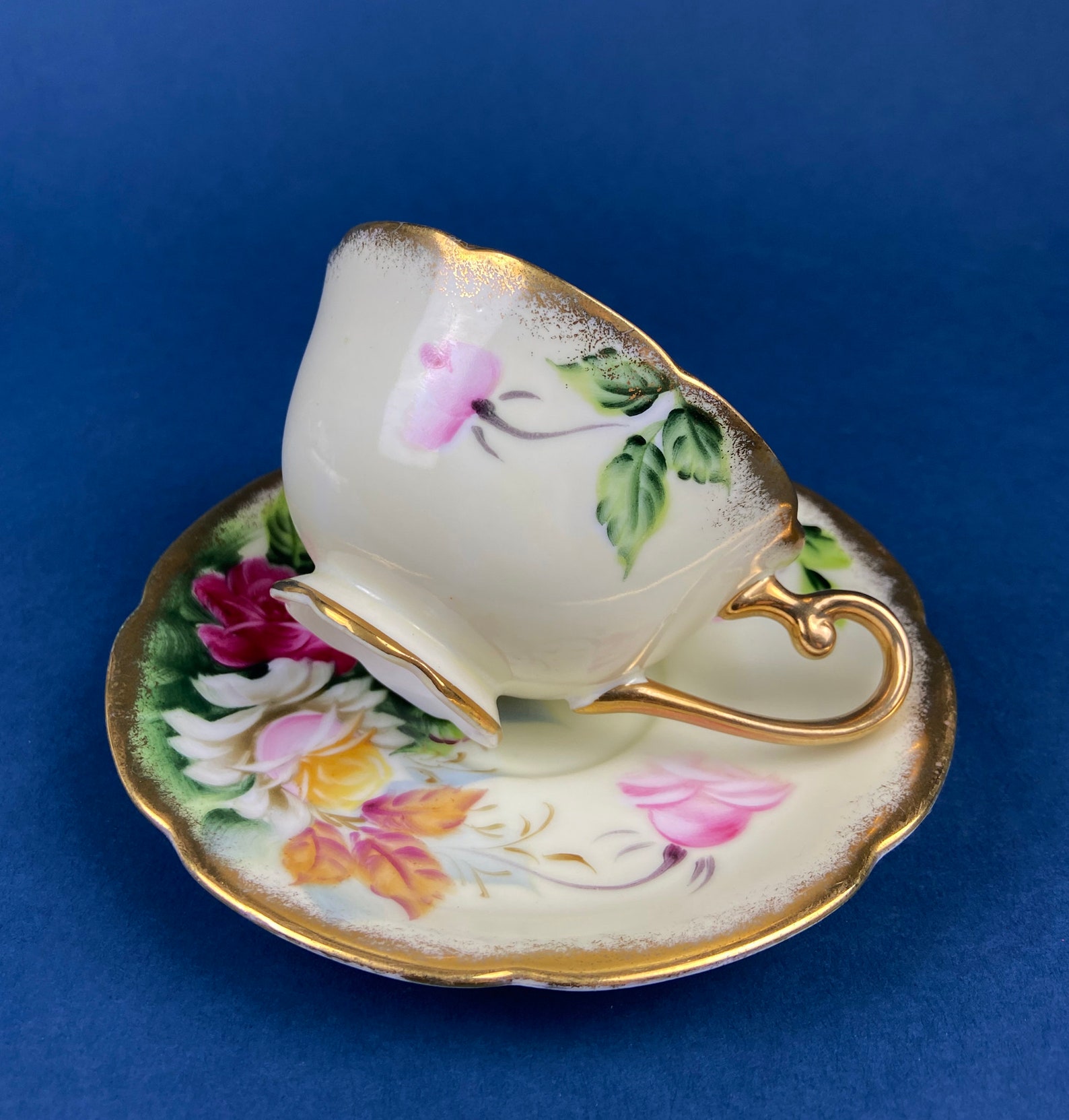 Antique Hand-painted Porcelain Cup and Saucer. Beautiful Roses - Etsy