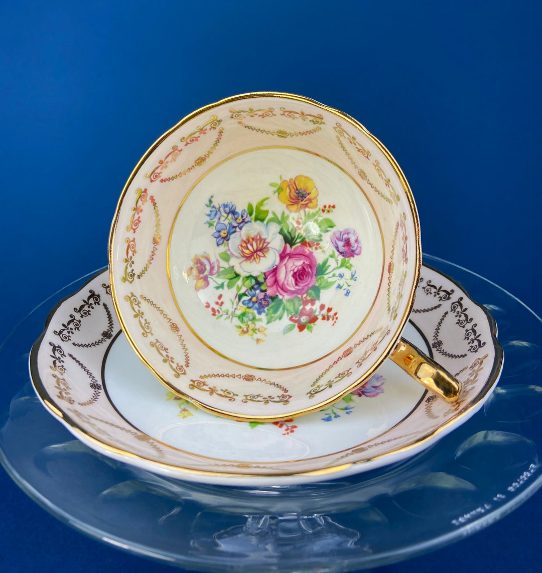 Antique Regency Tea Cup and Saucer, Hand-painted Wildflower Porcelain ...