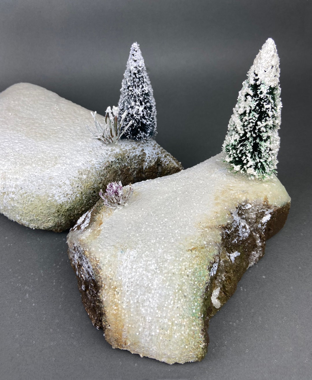 Christmas Village Platforms. Set of Two Hand Made Snow Covered Base for ...