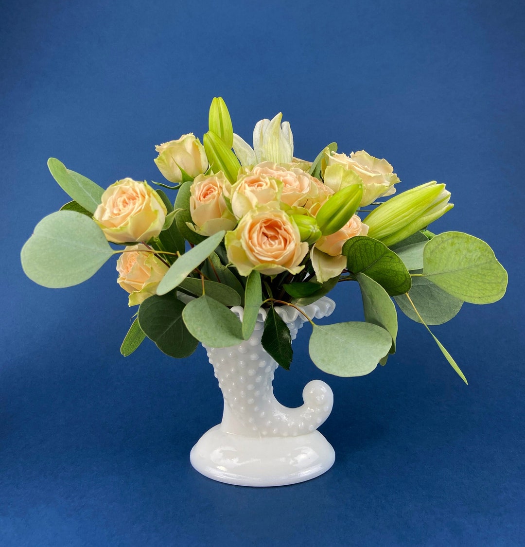 Milk Glass Horn Vases. Hobnail, Cornucopia Shaped Vase. Table ...