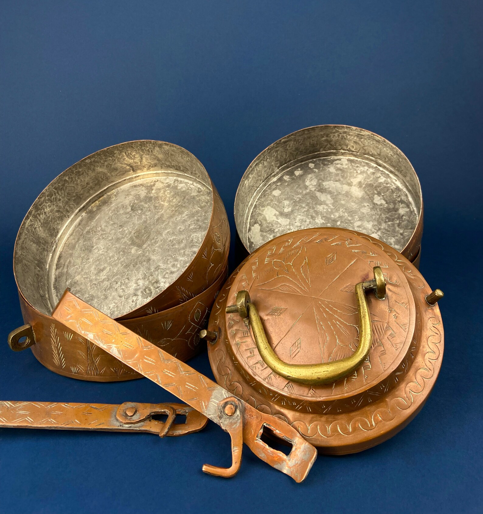 Antique 19th-century Copper and Brass Turkish 4 Stacking Bowls Lunch ...