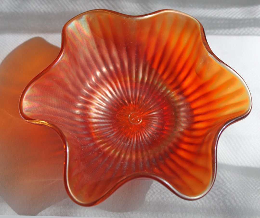 Vintage Carnival Glass Bowl. Rays Pattern and Crimped Edge Bowl. Candy ...