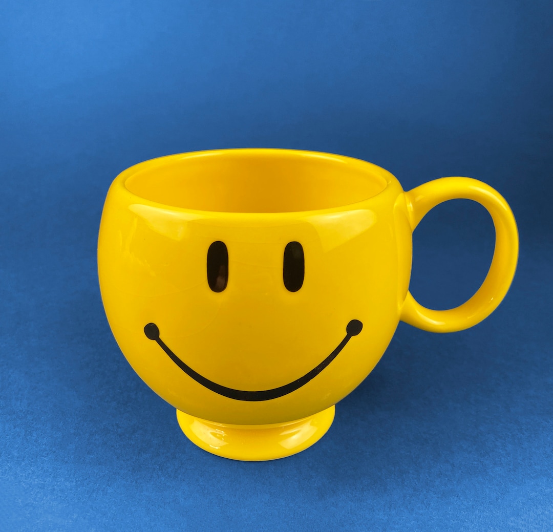 Large Smiley Face Mug. Yellow Pottery Cup With Happy Face. Pleasant ...