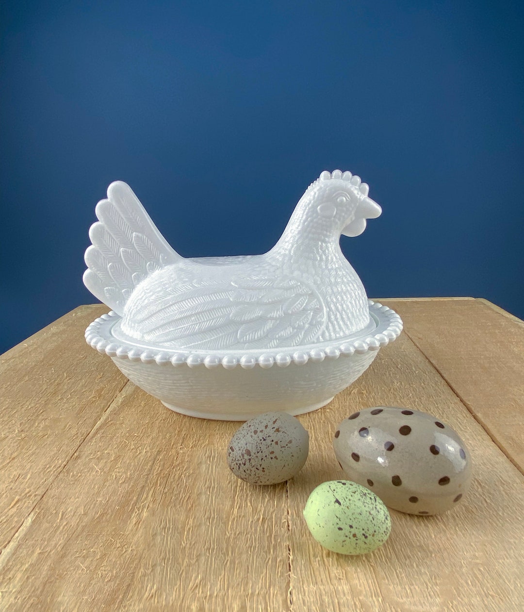 Milk Glass Hen Bowl With Lid. Chicken Sitting on Nest. Kitchen ...