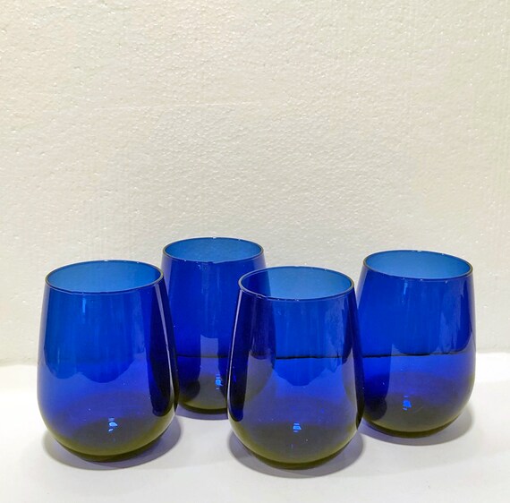 Cobalt Blue Glass Tumblers / Set of Four Contemporary Style - Etsy