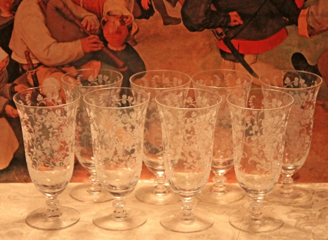 Cambridge Crystal Claret Wine Glasses. Rosepoint Motif. Eight - Etsy