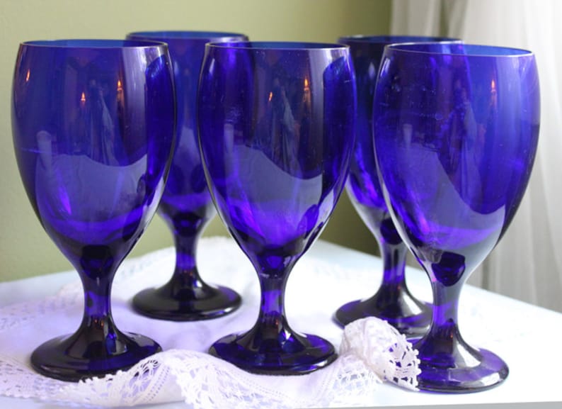 Cobalt Blue Glass Water Goblets. Set of Eight Contemporary - Etsy