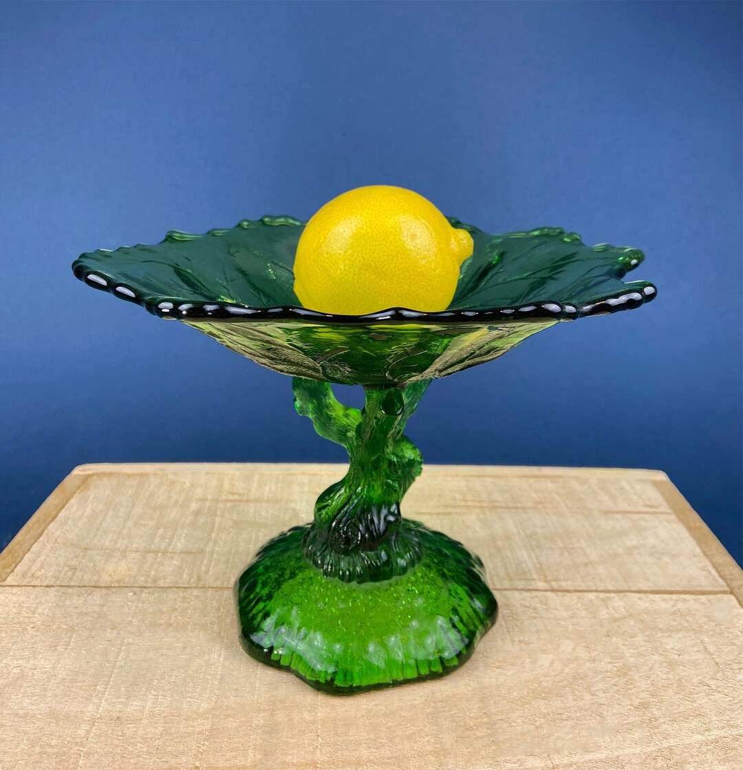 Green Glass Compote Shaped Like a Tree. Vintage Footed Serving Dish ...