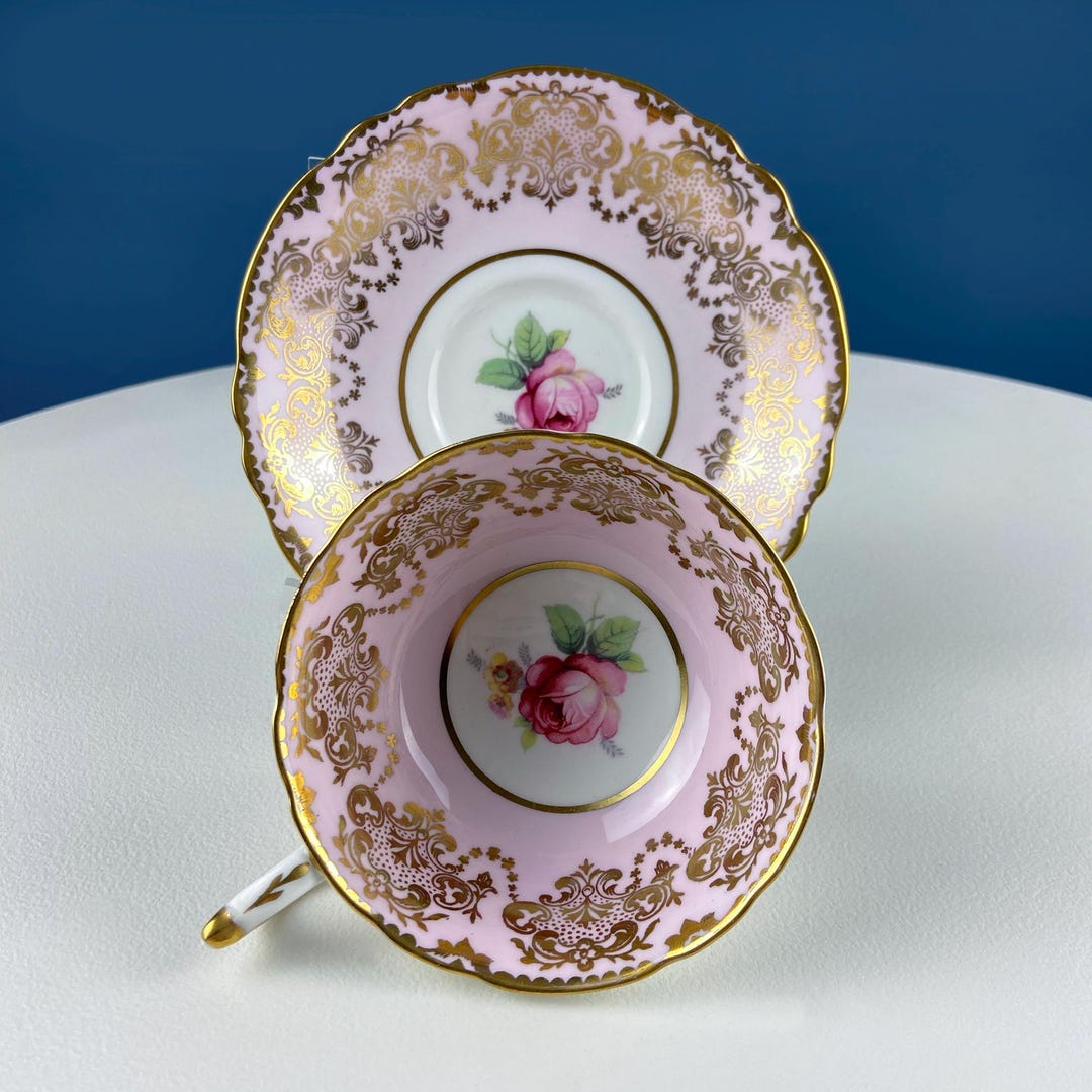 Vintage Paragon Pink Tea Cup and Saucer, Red Rose, Gold Floral Border ...