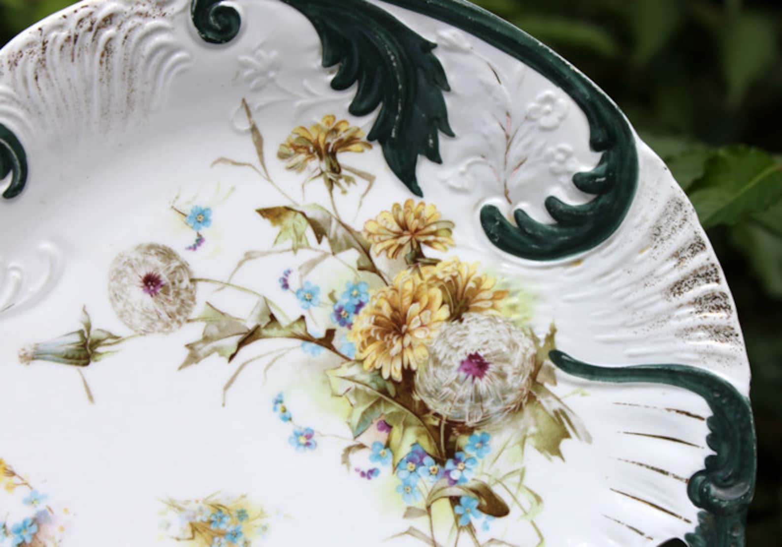 Antique Porcelain Platter. Hand Painted Plate With Dandelion | Etsy