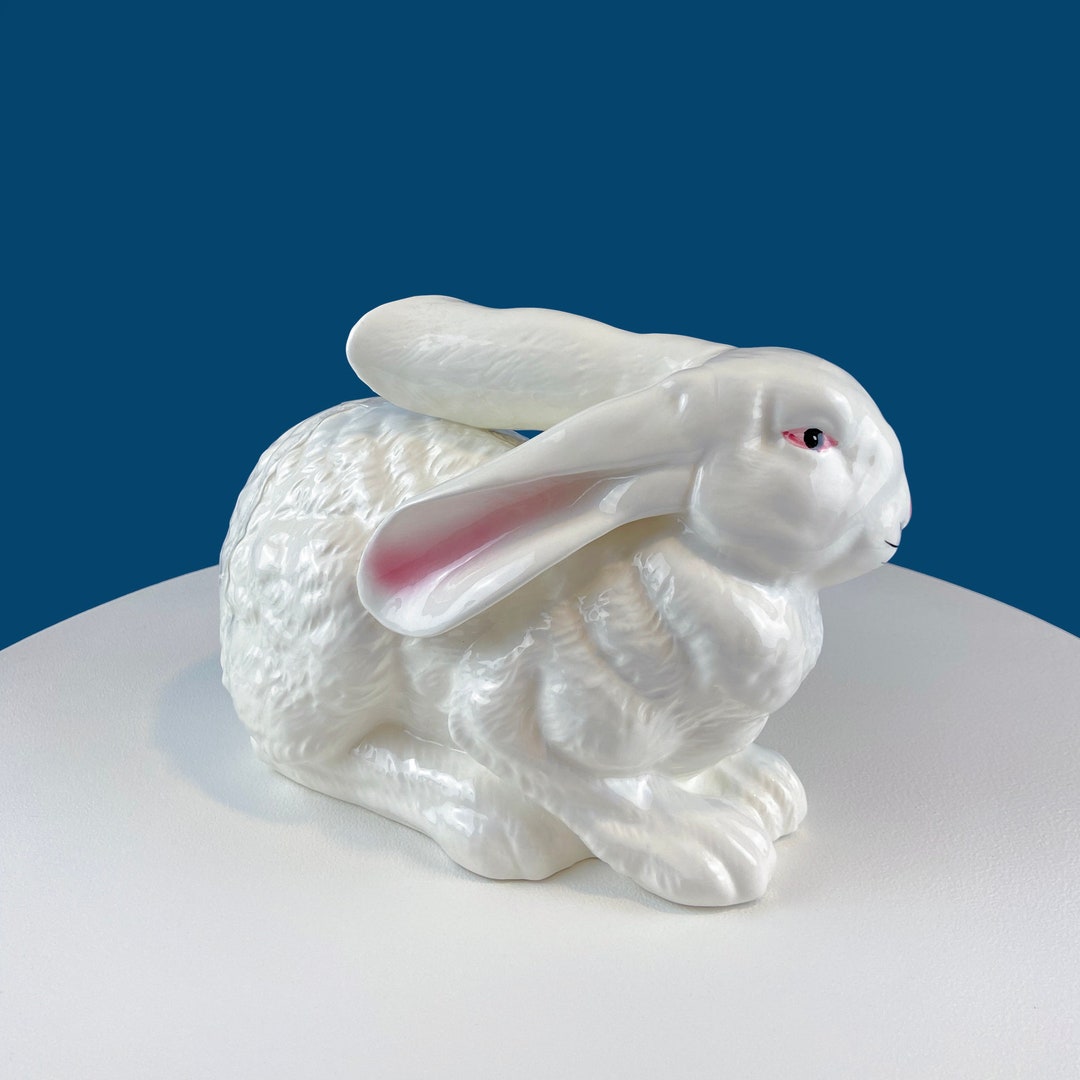 XL White Ceramic Hare Figurine. Cute Rabbit Statue With Long Ears ...