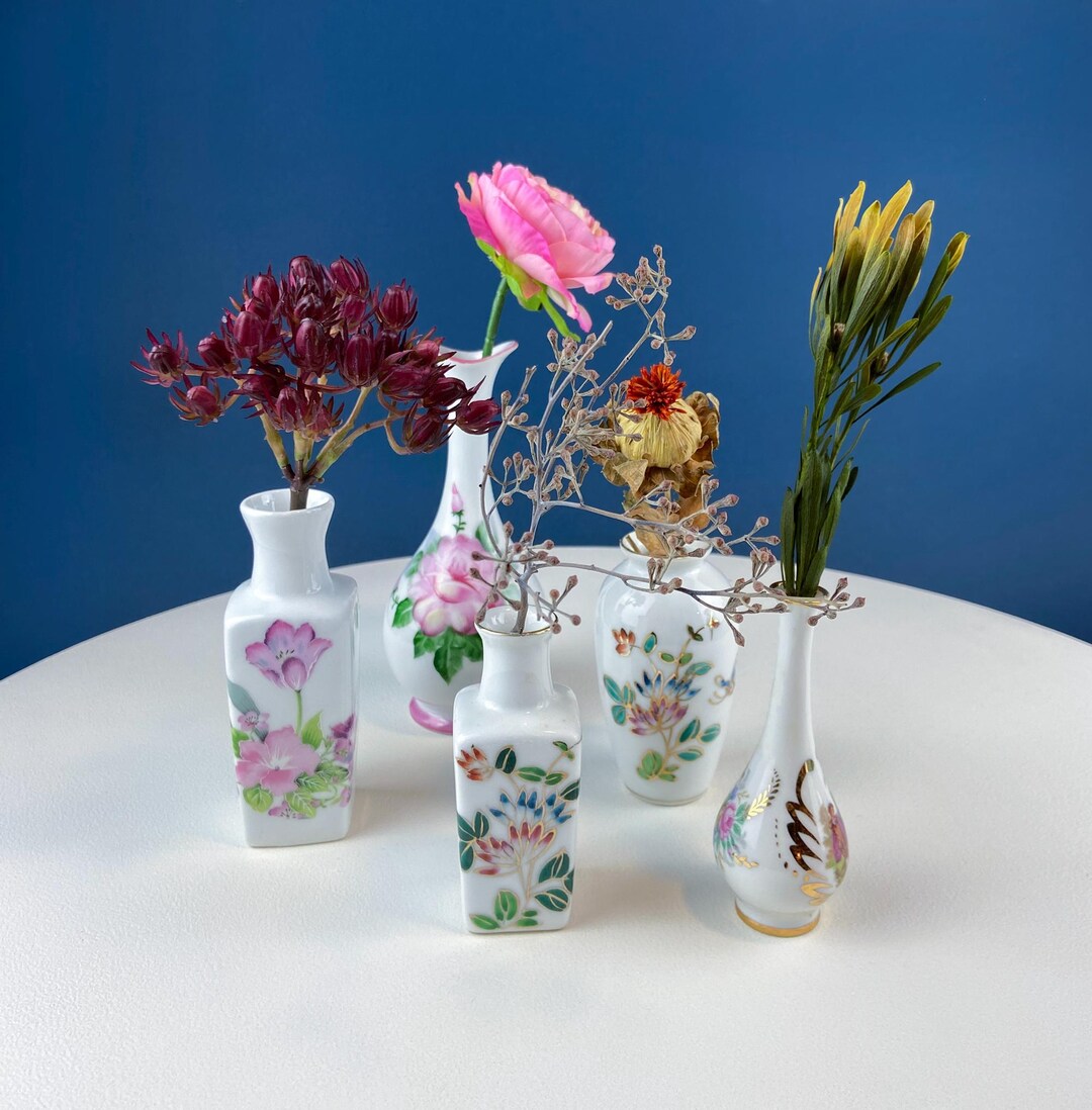 Collection of 5 Small Flower Vases for Cafe Retail Home Use. Various ...
