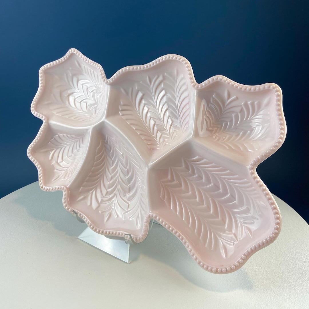 Vintage Shell Pink Jeanette Milk Glass Divided Serving Platter ...