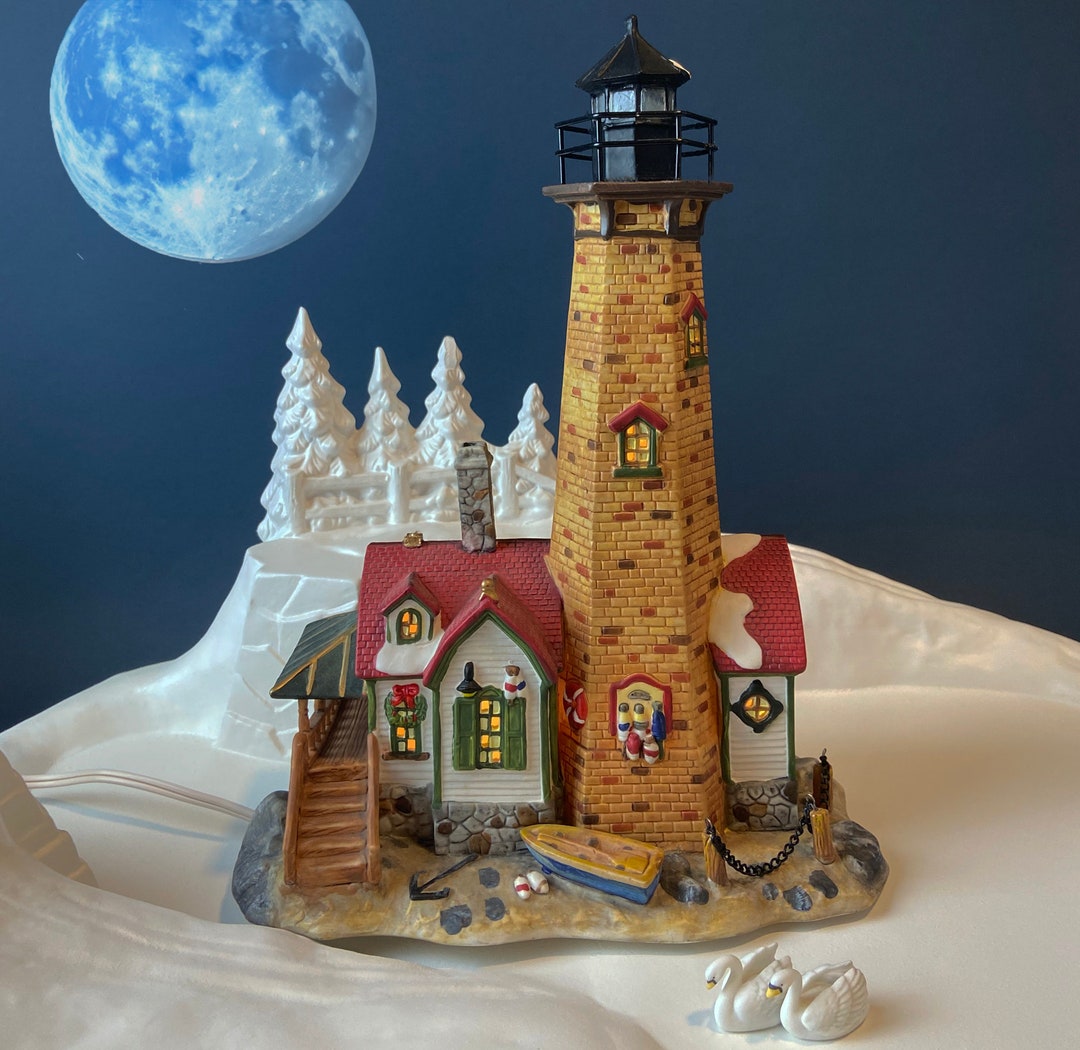 Illuminated Pelican Pointe Lighthouse. Christmas Village House. Santa's ...