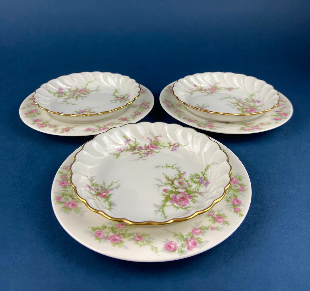 Antique Porcelain Berry Bowls and Plates. Set of 3 Small Limoges Plates ...