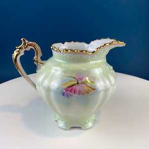 Lefton Porcelain Hand Painted Pitcher. Heritage Green Pitcher With Pink ...