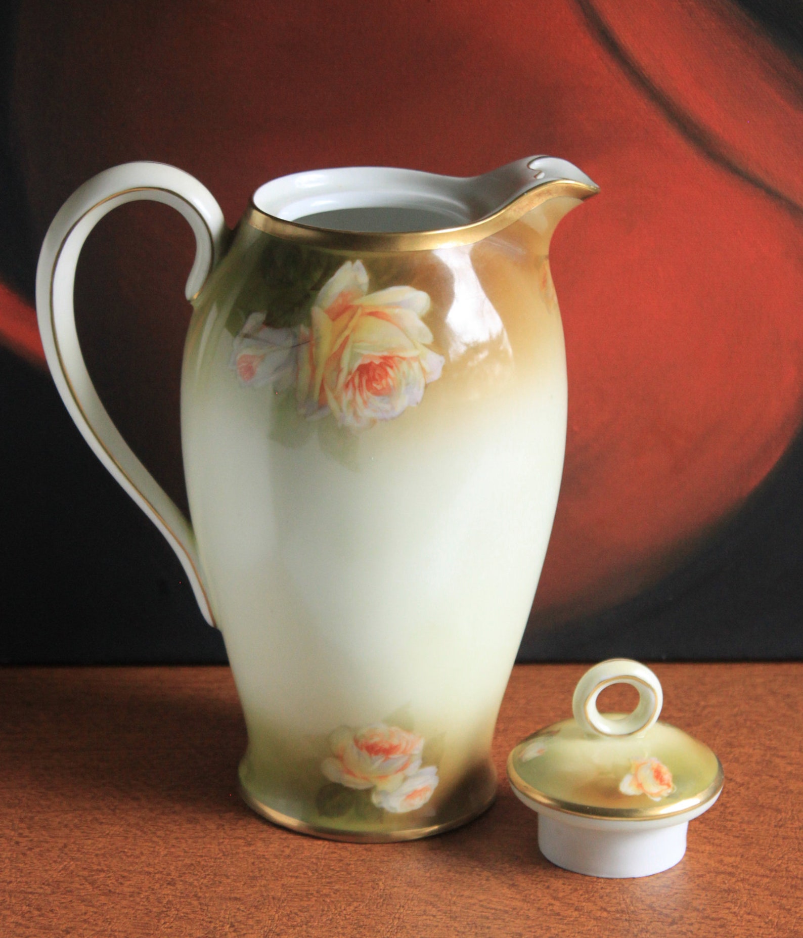 Bavarian Coffee Pot by Schwartzburg With Yellow Roses on Green - Etsy