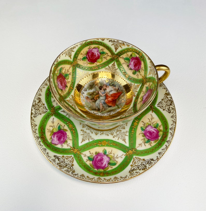 Antique Footed Cup and Saucer. Prov Saxe Portrait Victorian - Etsy