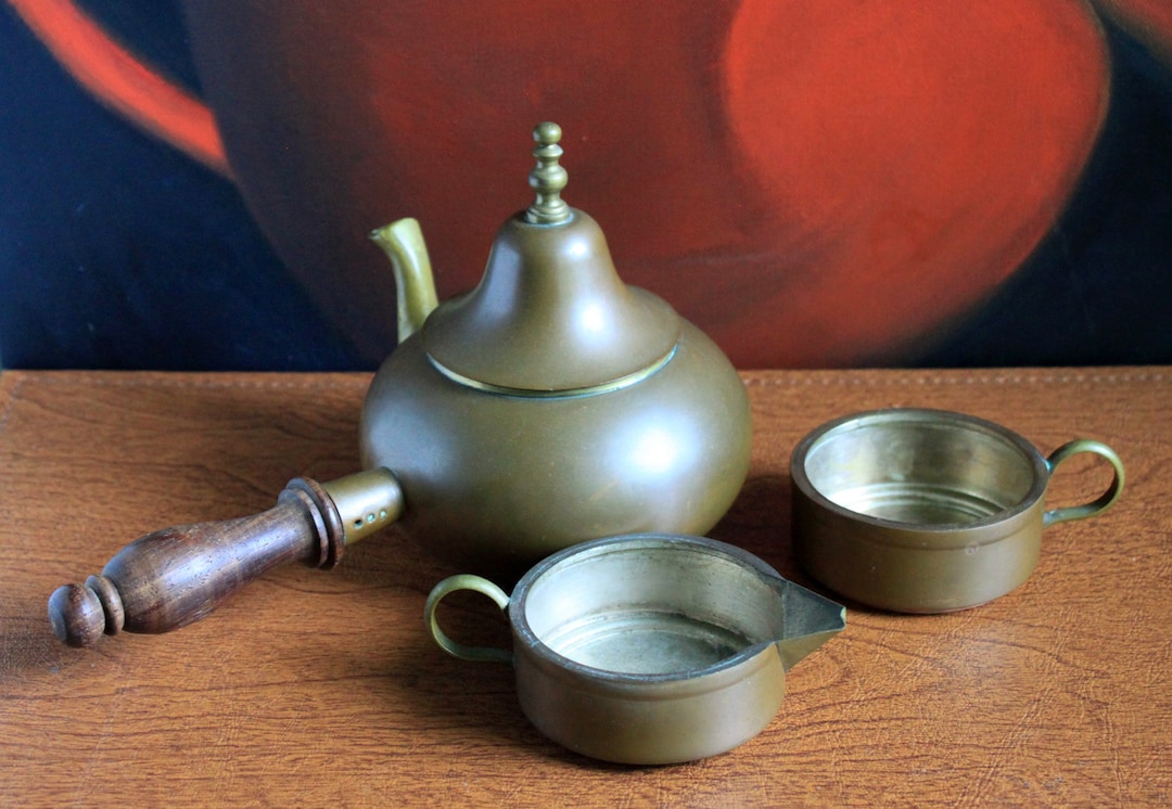 Copper Turkish Coffee Maker With Wooden Handle , Creamer , and a Cup ...