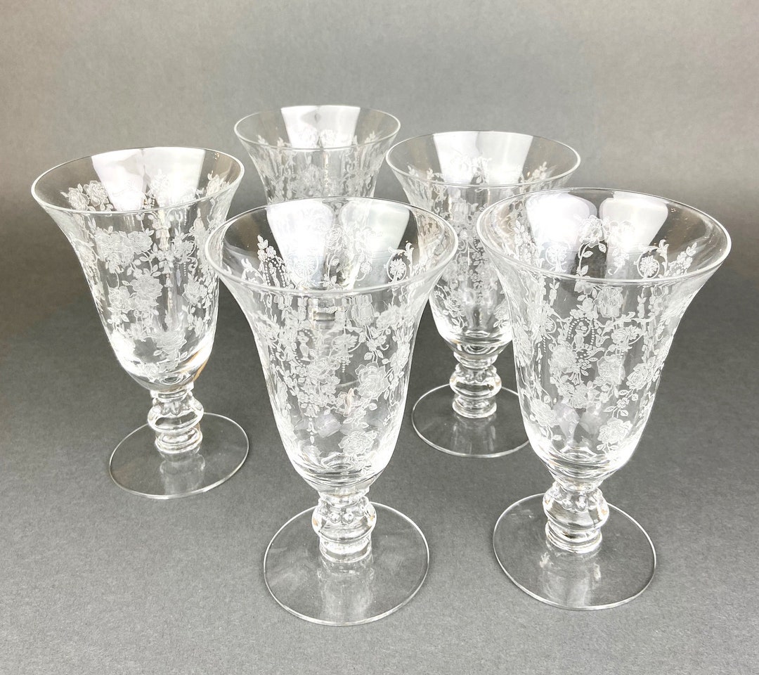 Tiffin Franciscan Juice Stemware With Etched Beautiful Cherokee Rose ...