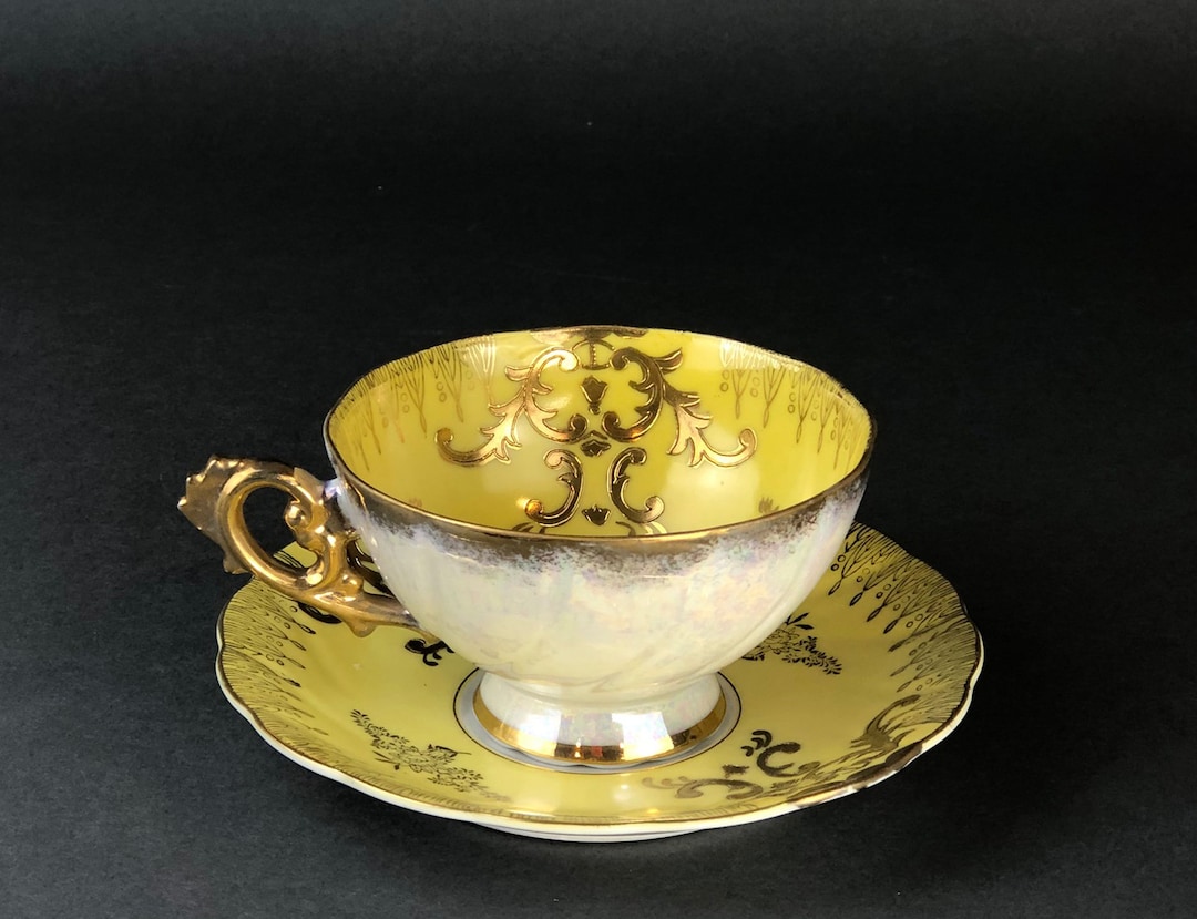 Antique Cup and Saucer Set by Royal Sealy China, Japan. Yellow Cup and ...